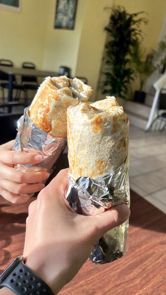 Foil-wrapped treasures that weigh as much as a small laptop. These burritos aren't just meals&mdash;they're commitments to excellence.