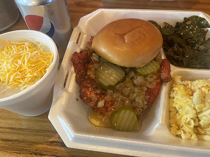 This isn't just a sandwich; it's a masterpiece of smoke and spice. The pickles add that perfect acidic counterpoint to the rich meat.