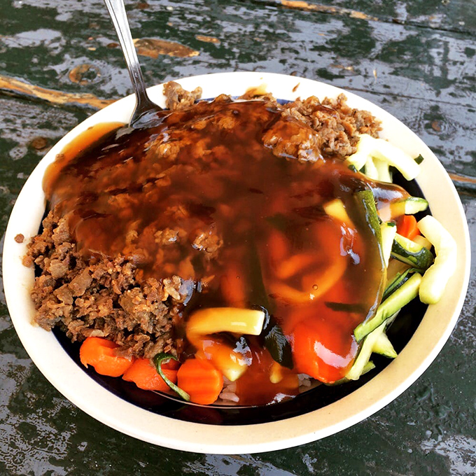 The legendary teriyaki beef bowl in all its glory&mdash;tender meat swimming in that addictive sauce with fresh vegetables playing supporting roles. Worth every minute in line