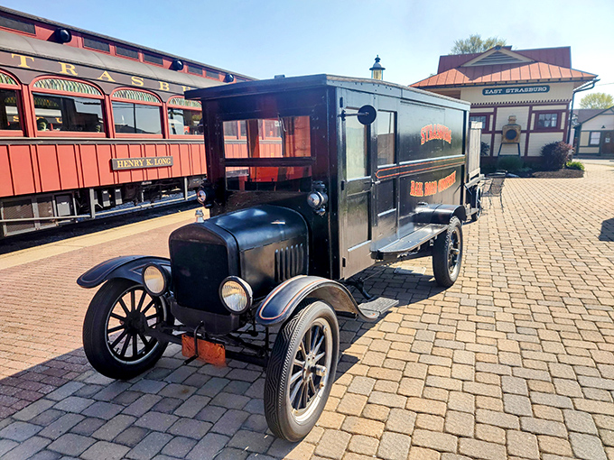 This vintage delivery truck isn't just parked &ndash; it's patiently waiting for its next adventure, a four-wheeled colleague to its steam-powered cousins.