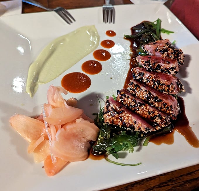 This tuna tartare arrives dressed to impress, with sesame seeds that sparkle like edible confetti.