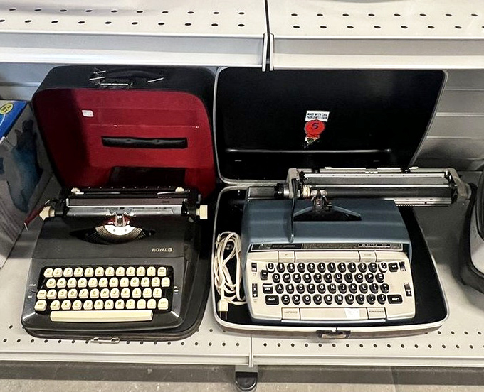 Vintage typewriters that have probably witnessed more first chapters than most English professors. Just imagine the novels these keys have typed!