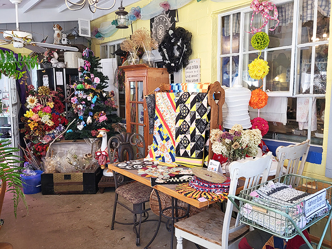 Treasure hunters, rejoice! This shop's organized chaos promises discoveries that big-box stores can't deliver. Every quilter's dream and every spouse's cheerful waiting room.