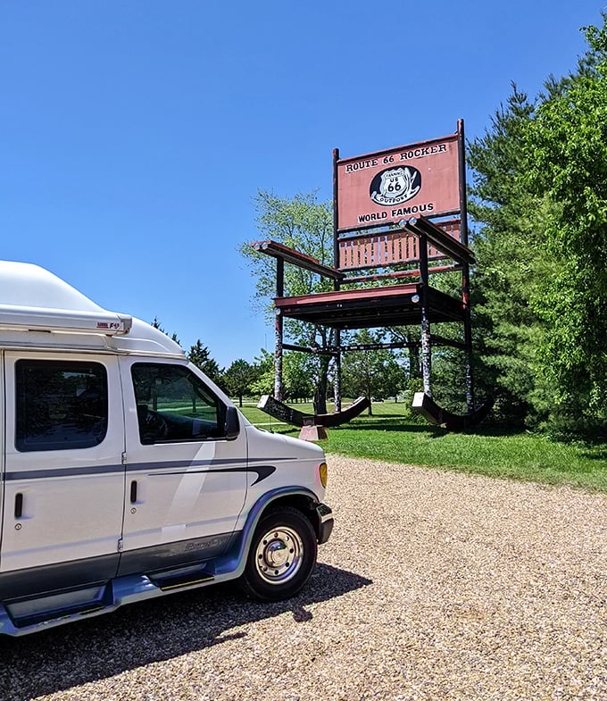 Road trippers in their camper vans have a kindred spirit in the Red Rocker&mdash;both represent the freedom of the open road, just at dramatically different scales.