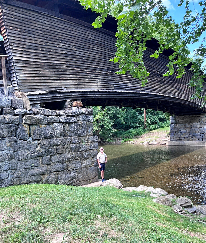 Cooling off beneath centuries-old engineering. On hot Virginia days, the creek beneath Humpback Bridge offers both scenic views and refreshing respite from summer heat.