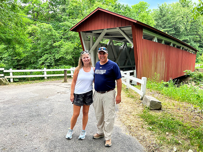 Visitors find the bridge makes for the perfect backdrop&mdash;a crimson counterpoint to summer greenery and blue skies.