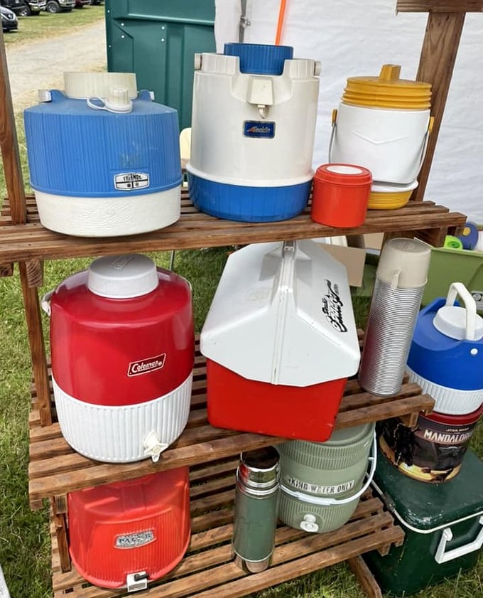 Vintage coolers and thermoses that once accompanied families on 1970s road trips, now collector's items for nostalgic adventurers.