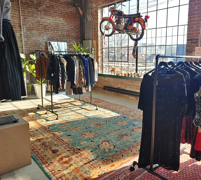 Who says vintage can't make a statement? That suspended motorcycle proves even transportation can become transformative d&eacute;cor.