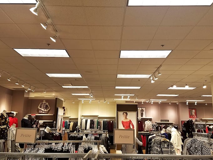 Neatly arranged racks in the women's department offer a glimpse into organized retail heaven, where finding your size isn't an Olympic sport.