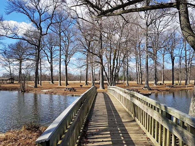 This wooden bridge doesn't just connect two shores &ndash; it's a portal between everyday life and the tranquil world waiting on the other side.