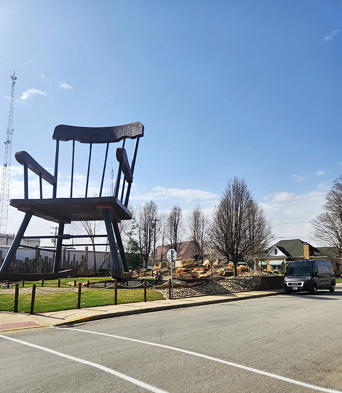 Even parked cars look like toys next to this wooden behemoth. Honey, I shrunk the SUV!