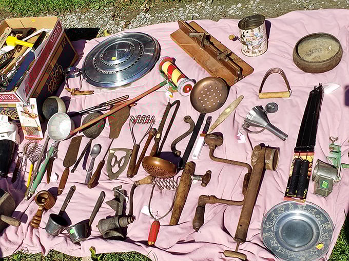 A pink tablecloth museum of kitchen gadgets your mother swore by and you can't identify.
