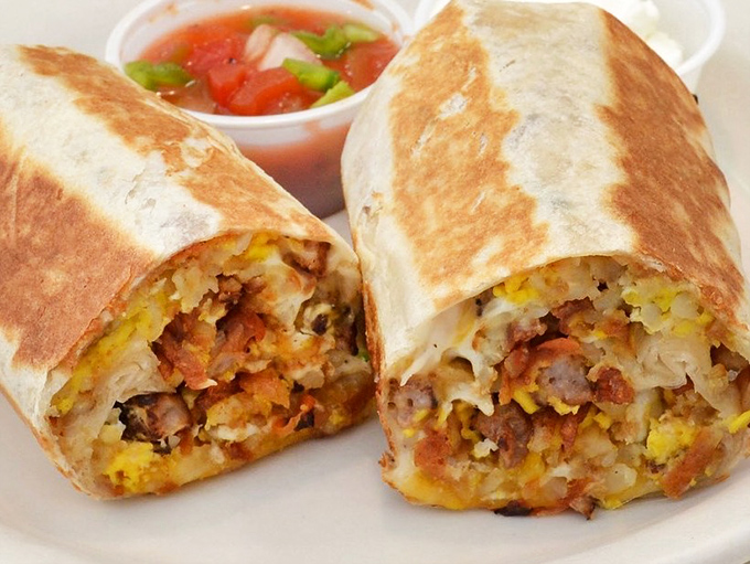 The legendary breakfast burrito in all its glory&mdash;a tortilla treasure chest filled with eggs, cheese, and morning magic that puts fancy brunch spots to shame.