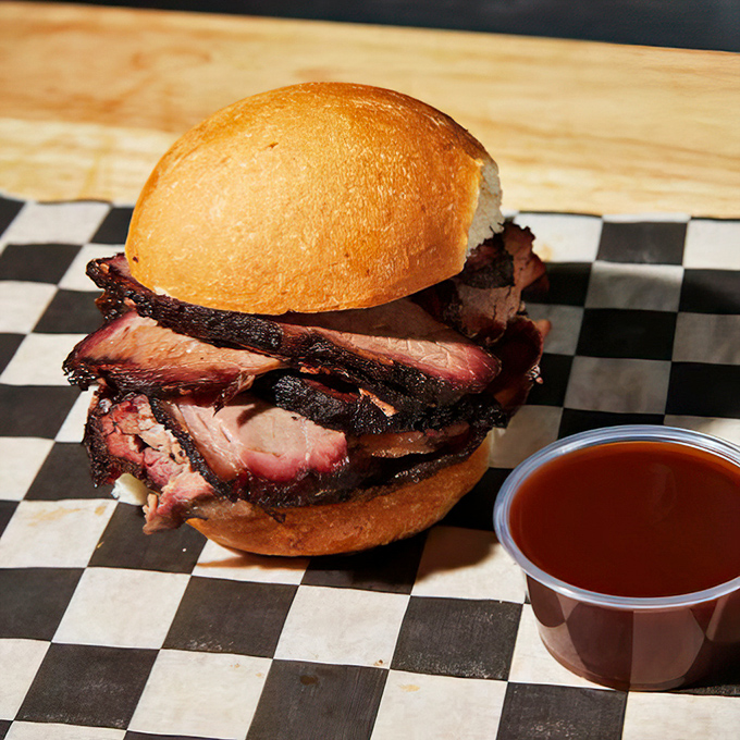This brisket sandwich is what happens when meat meets smoke in a love story better than any romantic comedy.