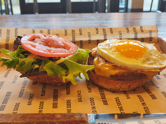 Behold, the burger that launched a thousand road trips. That perfectly runny egg transforms an already great sandwich into breakfast's cooler cousin.