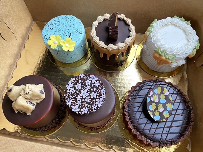 Miniature masterpieces that happen to be vegan. These artisanal cakes showcase the bakery's commitment to both visual beauty and flavor.