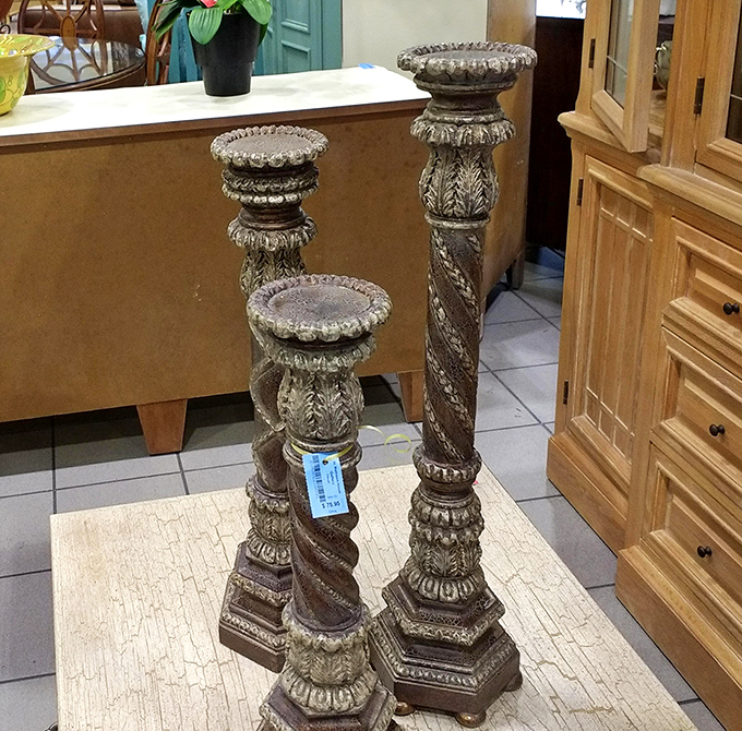 Ornate candle holders fit for a Medici palace. One person's "too much" becomes another's perfect statement piece at a fraction of gallery prices.