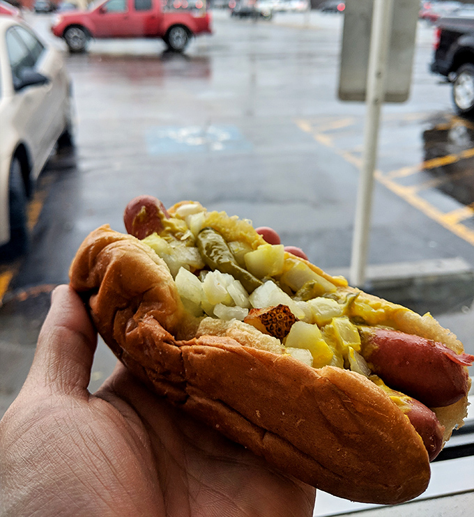 Behold the architectural marvel: fries on top, tradition on the bottom, perfection throughout.