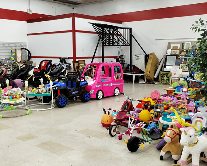 Childhood dreams on wheels! This toy section rivals Santa's workshop, minus the elves and sub-zero temperatures.