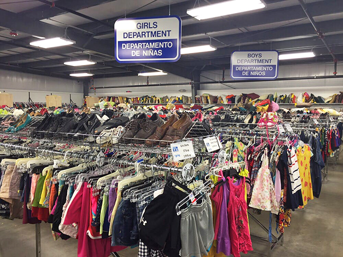 The children's department: where tiny fashionistas can dress like royalty on a Sesame Street budget. Those colorful dresses could star in their own rainbow parade.