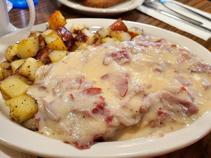 Cream chipped beef in all its glory&mdash;tender dried beef swimming in velvety sauce, proving that sometimes the most humble dishes deliver the most satisfaction.