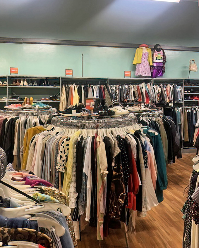 Each rack tells a different style story, from vintage classics to last season's trends, all waiting for their second chance at fashion glory.