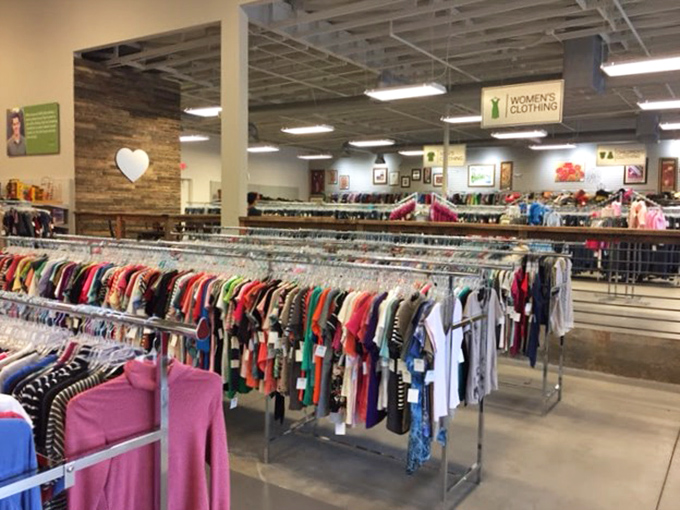 Rainbow rivers of clothing flow through the women's section, where yesterday's fashion trends return for their well-deserved encore performance.