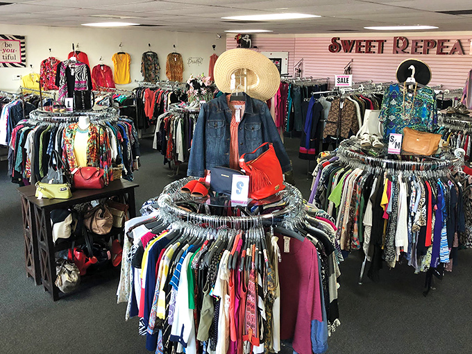 Not your average clothing racks. Sweet Repeats organizes their fashion finds so meticulously that even Marie Kondo would shed a tear of joy.