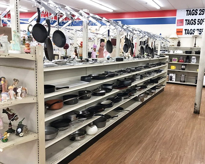 Cast iron paradise! Seasoned cookware veterans stand at attention, ready to help create your next Sunday dinner masterpiece.