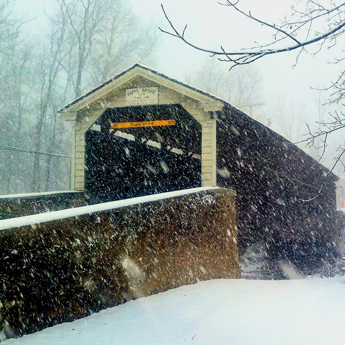 Winter transforms this humble crossing into something Currier and Ives would've fought over painting rights for.
