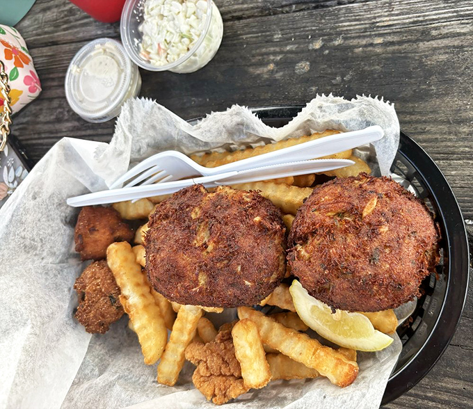 These crab cakes aren't just golden brown—they're Florida gold. Crispy exterior, tender inside, and absolutely no filler nonsense.