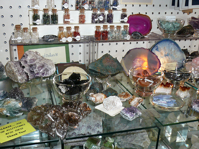 Nature's jewelry box on display. These crystals have been waiting millions of years to become the conversation piece on your coffee table.