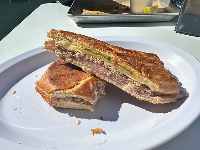 Behold the Cuban sandwich in its natural habitat&mdash;perfectly pressed, gloriously golden, and practically begging to be devoured. This is sandwich architecture at its finest.