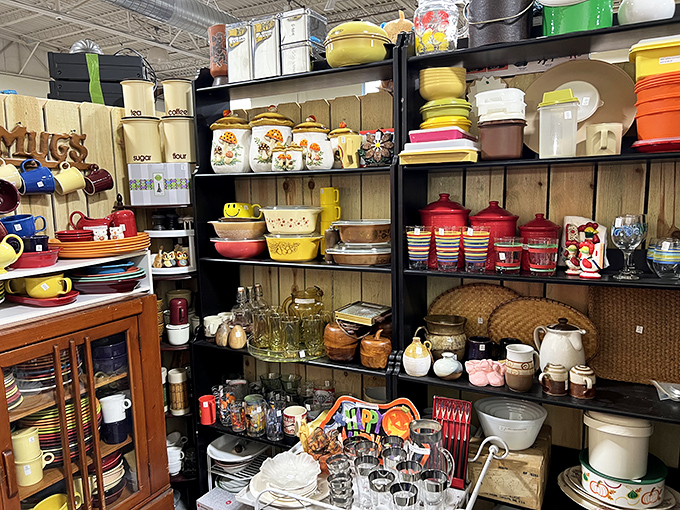 Pyrex paradise! Vintage kitchenware in harvest gold and burnt orange transports you straight to Grandma's Sunday dinners of decades past.