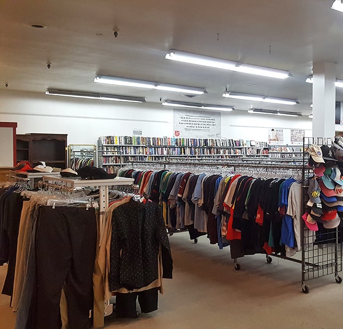 Racks on racks on racks! The clothing section stretches toward the horizon like a textile rainbow, promising fashion finds at fraction-of-retail prices.