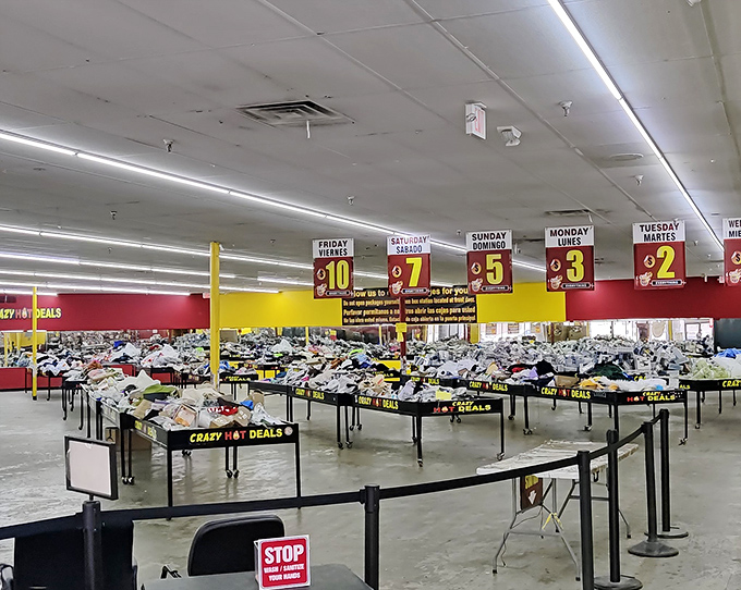 Tables laden with potential treasures await explorers brave enough to dig for retail gold in this Houston bargain bazaar.