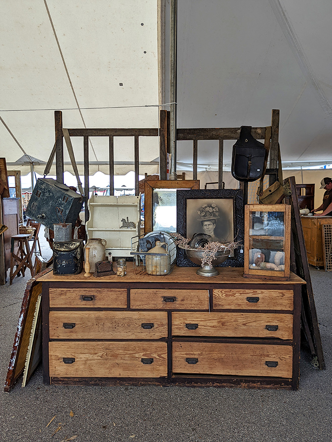 Rustic wooden drawers tell stories of farmhouse kitchens past. That patina isn't manufactured&mdash;it's the real deal, earned one decade at a time.