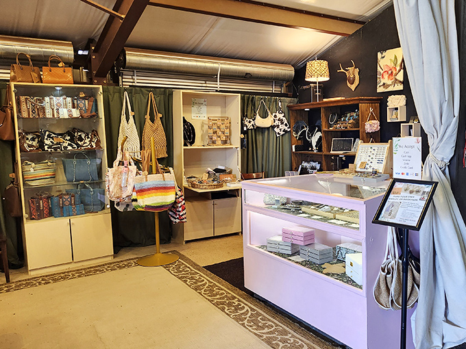 A boutique experience nestled among the rustic surroundings. From handcrafted jewelry to unique accessories, this isn't your average mall shopping.