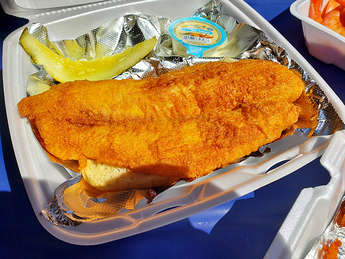 Behold the golden glory of perfectly fried flounder! That crispy exterior hiding tender, flaky fish is what seafood dreams are made of.