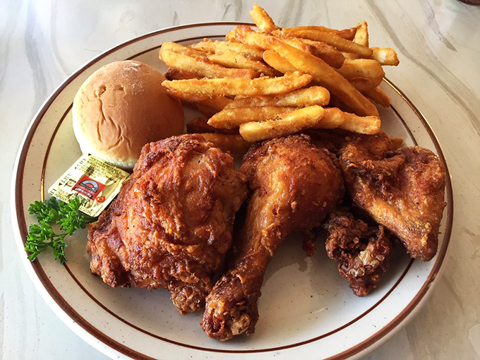 Golden-brown perfection that makes you question every other fried chicken you've ever eaten. That crispy skin should have its own fan club.