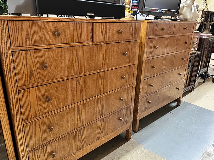 Solid oak dressers with stories to tell. These aren't just furniture pieces; they're chapters of history waiting for their next paragraph.