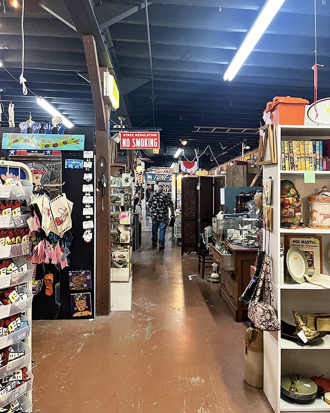 The main aisle stretches before you like a runway of possibilities. One person's walk down memory lane is another's treasure hunt.