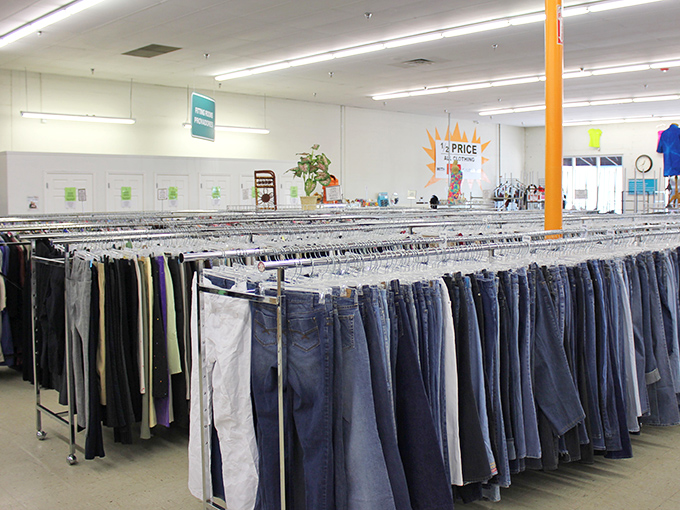 Denim heaven awaits the patient treasure hunter. From dad jeans to designer cuts, there's a perfect pair hiding in this blue jean forest.