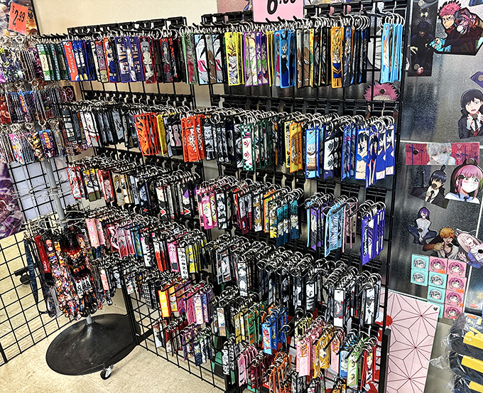 Anime fans, rejoice! This colorful display of character-themed merchandise proves one person's obsession is another's perfect gift opportunity.