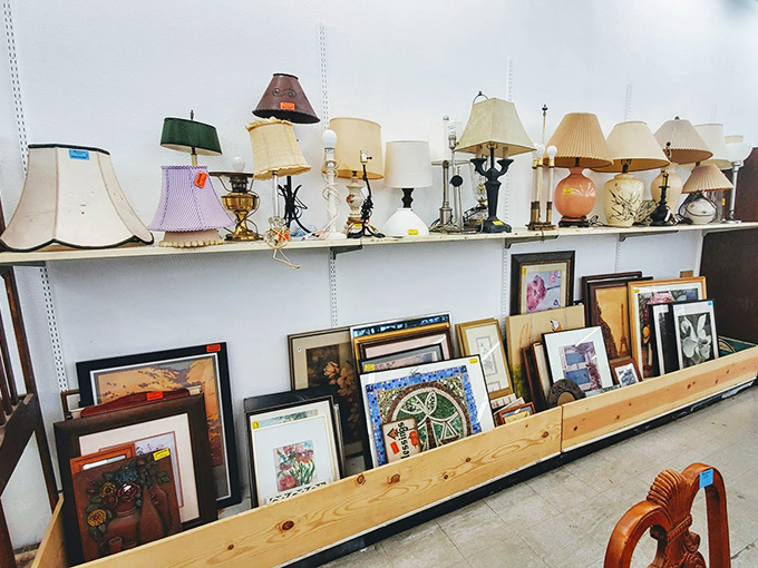 Lamp heaven! One person's outdated lighting fixture is another's "vintage mid-century statement piece" that costs a fortune on design websites.