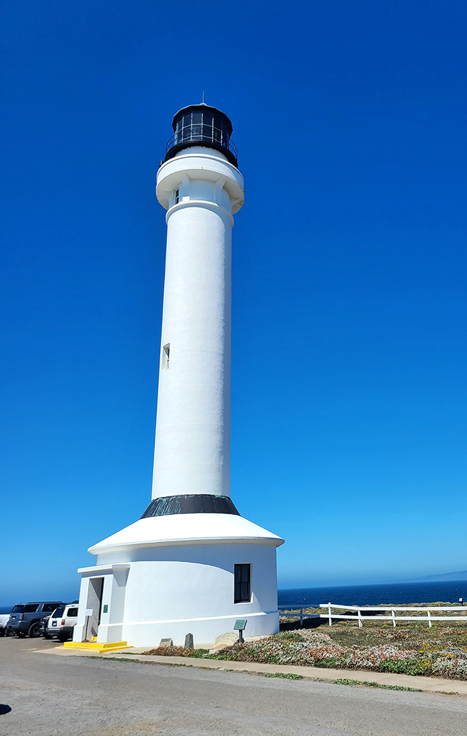 Against that impossibly blue California sky, the lighthouse stands like a 115-foot exclamation point at the end of nature's most beautiful sentence.