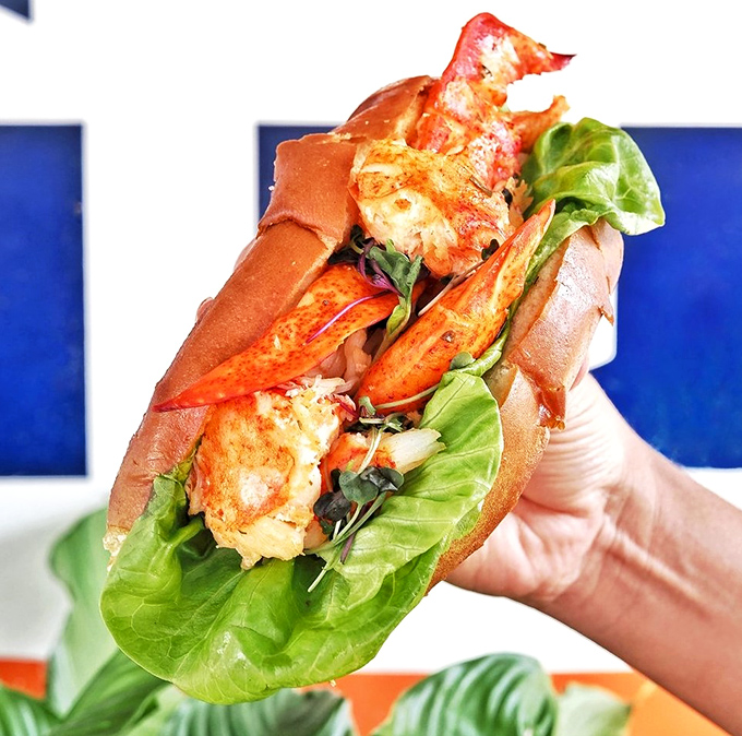 This isn't just a lobster roll&mdash;it's a masterpiece of simplicity. Sweet, tender lobster meat nestled in a perfectly toasted roll with just enough greenery for color.