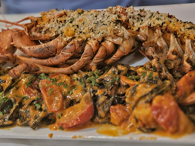 This isn't just lobster&mdash;it's a crustacean masterpiece with a supporting cast of vegetables that clearly graduated from the same culinary academy.