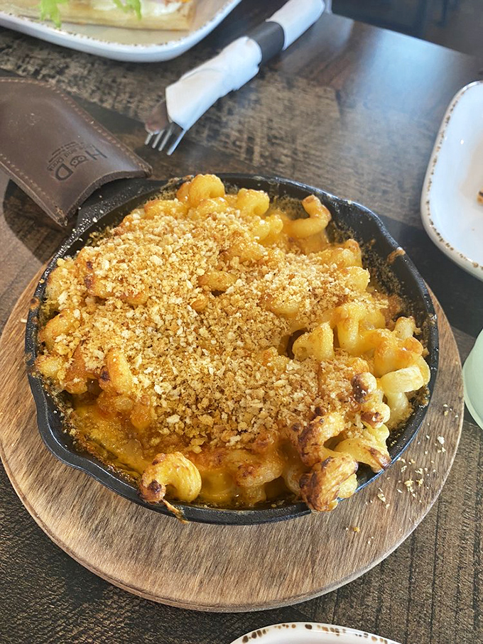 Mac and cheese elevated to an art form. This skillet of molten goodness topped with crispy breadcrumbs is what comfort food dreams are made of.