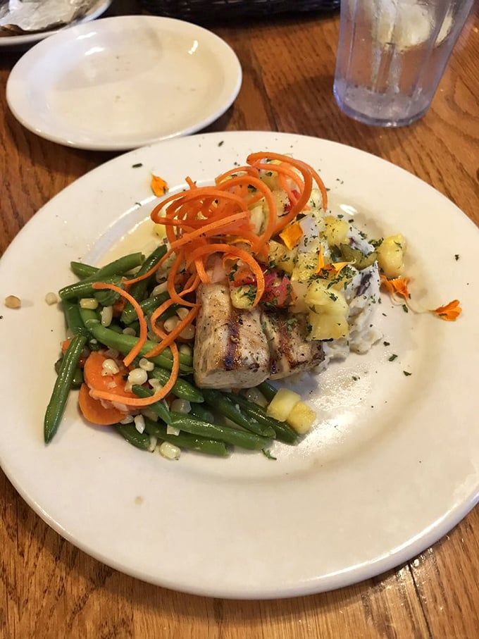 Fresh mahi-mahi arrives dressed to impress, proving that coastal Carolina knows how to treat its seafood right.